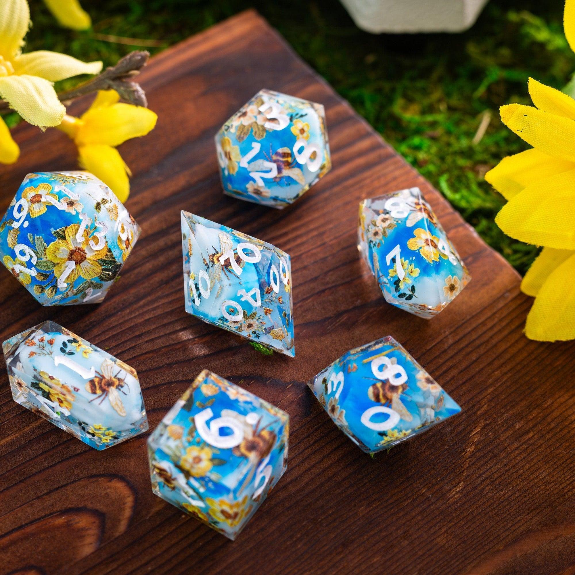 Bees And Flower Handmade Resin DND Dice Set | Best RPG Dice