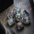 Black Inked Lightning Cracked Glass DND Dice Set | Glass RPG Dice