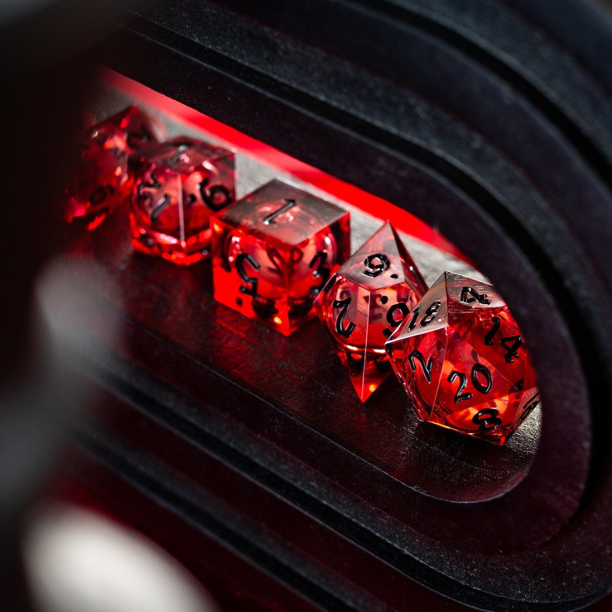 Handmade Blood Red Glitter Liquid Core DND Dice Set | Best RPG Dice