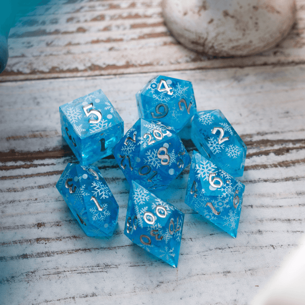 Blue Snowflake Handmade Resin DND Dice Set | Christmas Dice Set