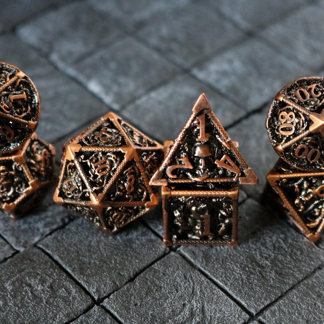 Medusa Copper Hollow Metal DND Dice Set | Unique DND Dice